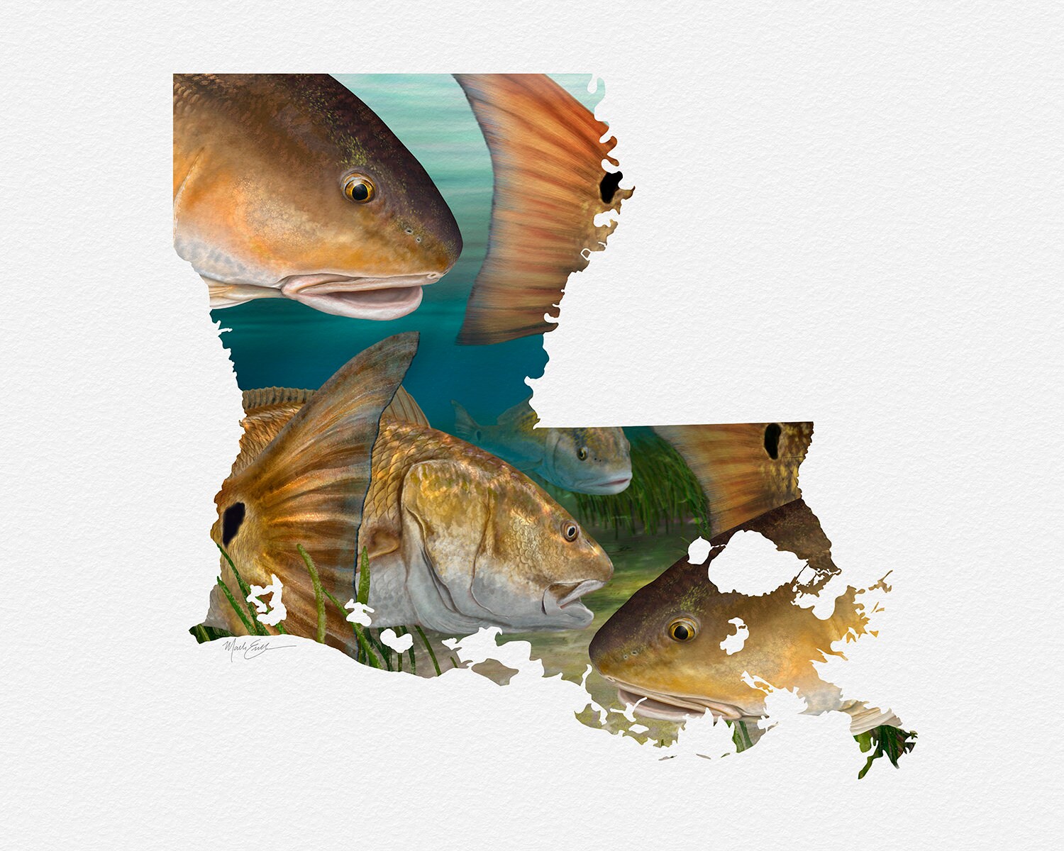 Louisiana Map Redfish Art Print Redfish Fisherman's Gift - Etsy
