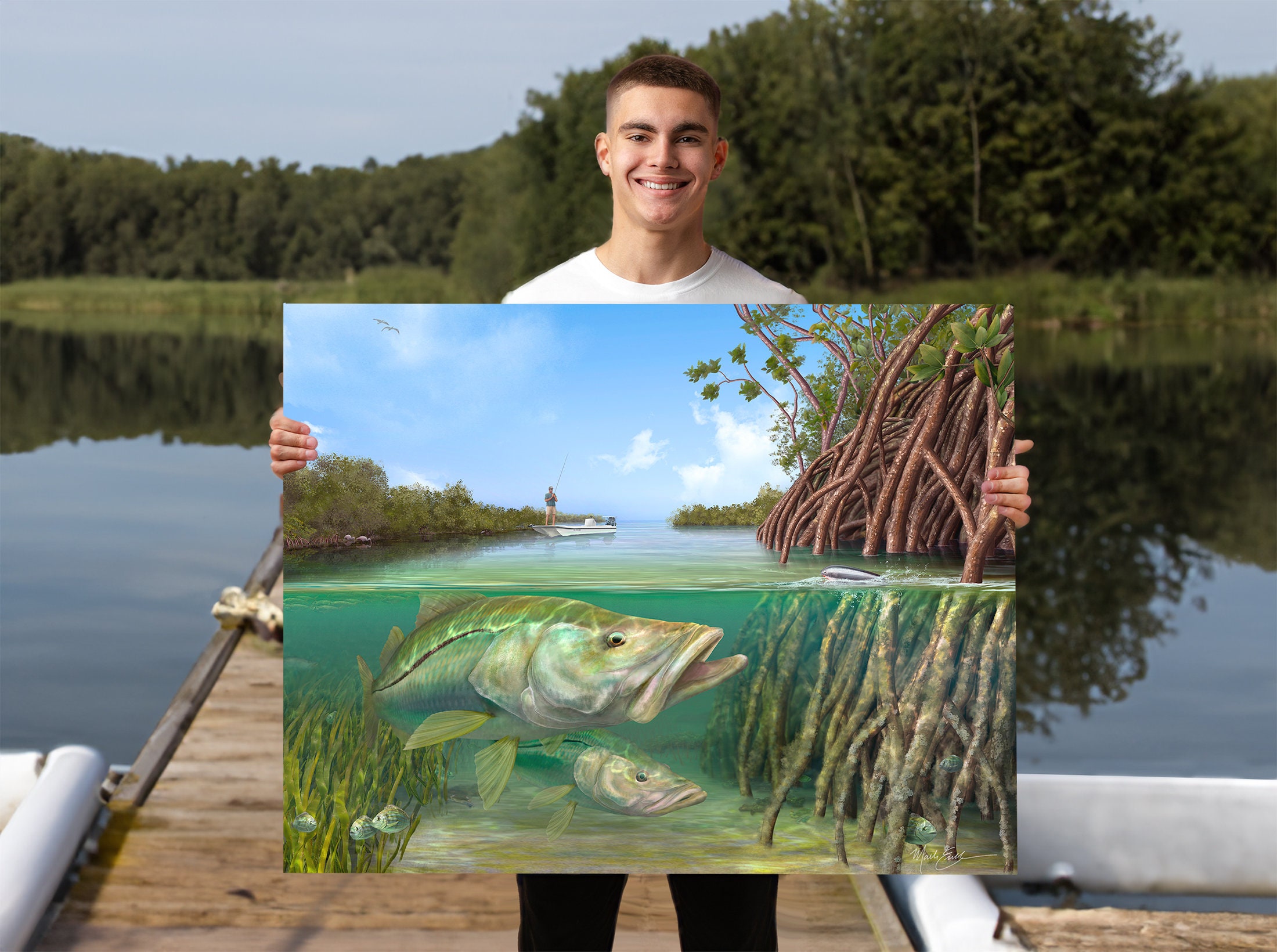 Snook Art Print Gift for Snook Fisherman. A Florida Snook Stalks a ...