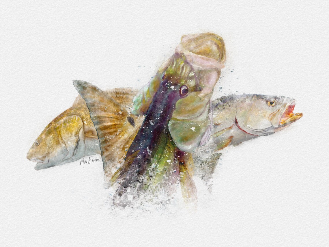 Inshore Slam art print fishing wall decor and gift for | Etsy