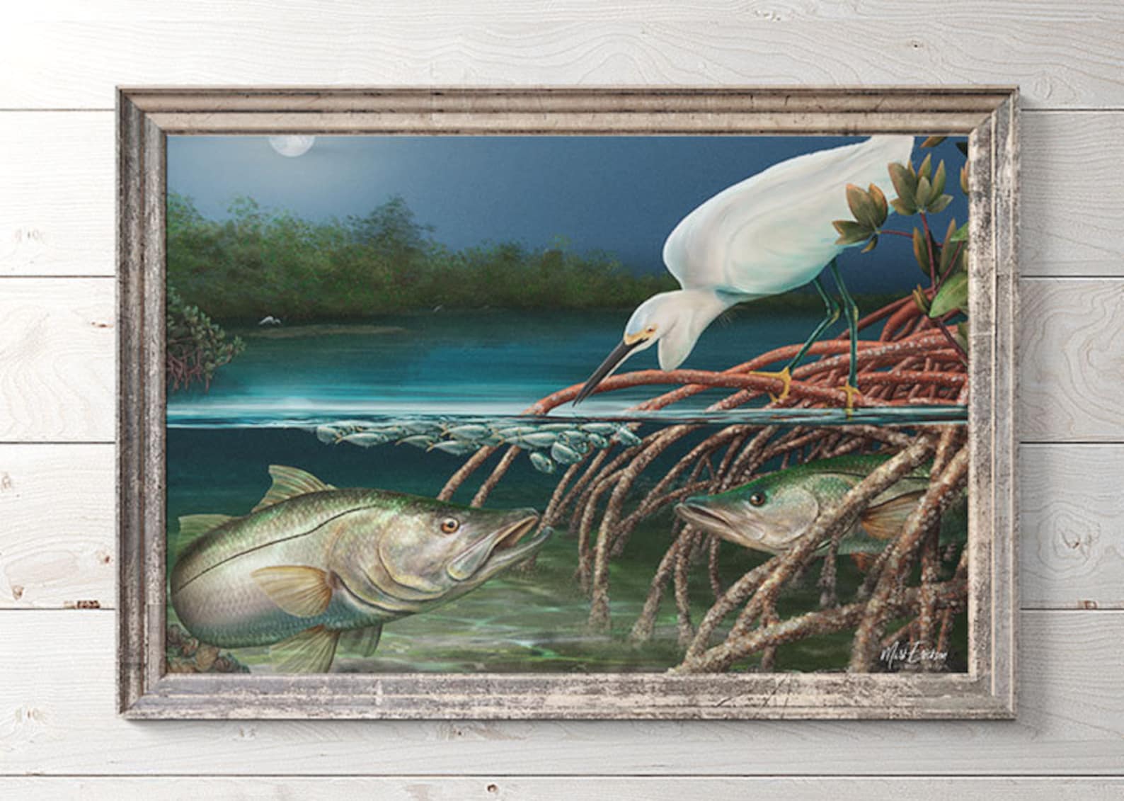 Snook Art Print Snook and Egret Fishing Décor Snook Art | Etsy