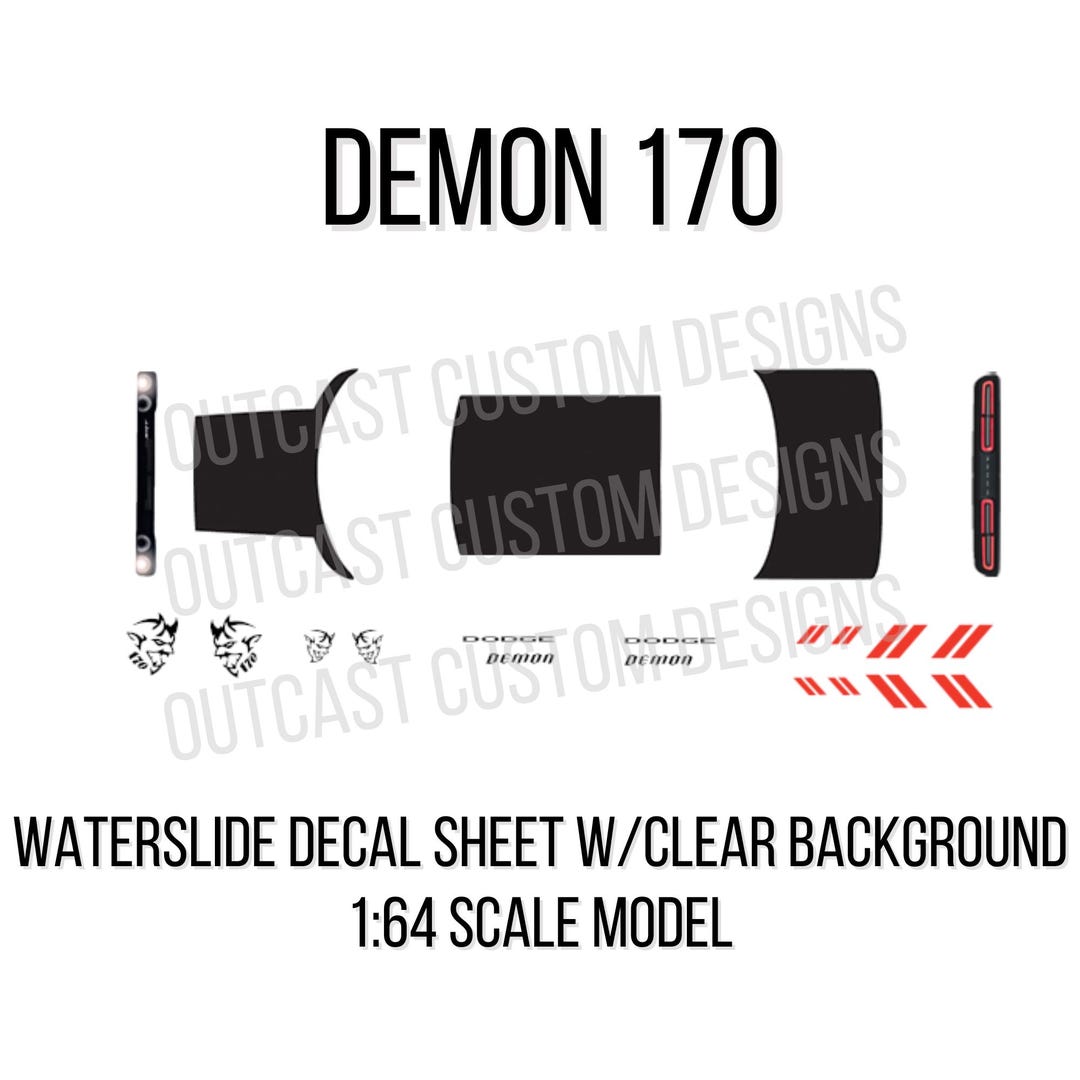 Demon 170 Mini Waterslide Decals on Clear Background for 1:64 Scale ...