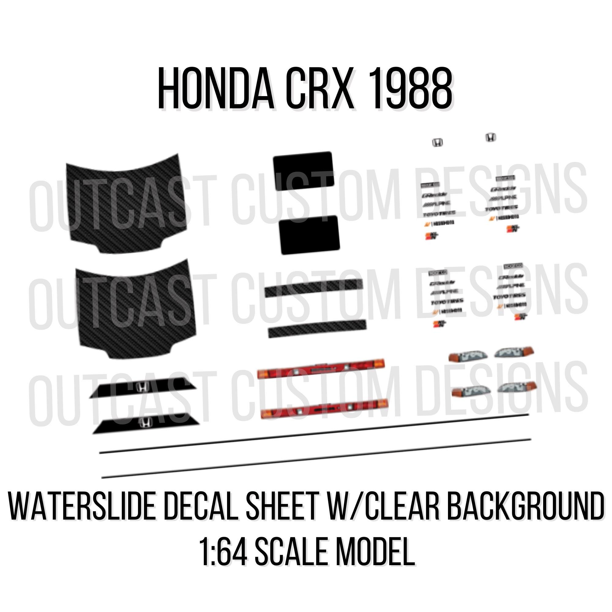 Honda CRX Waterslide Decals W/clear Background 1:64 Scale Diecast Model ...
