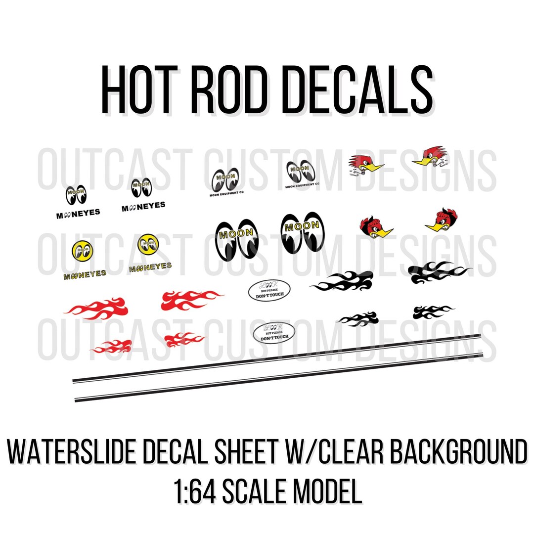 Vintage Hot Rod Waterslide Decals on Clear Background for 1:64 Scale ...