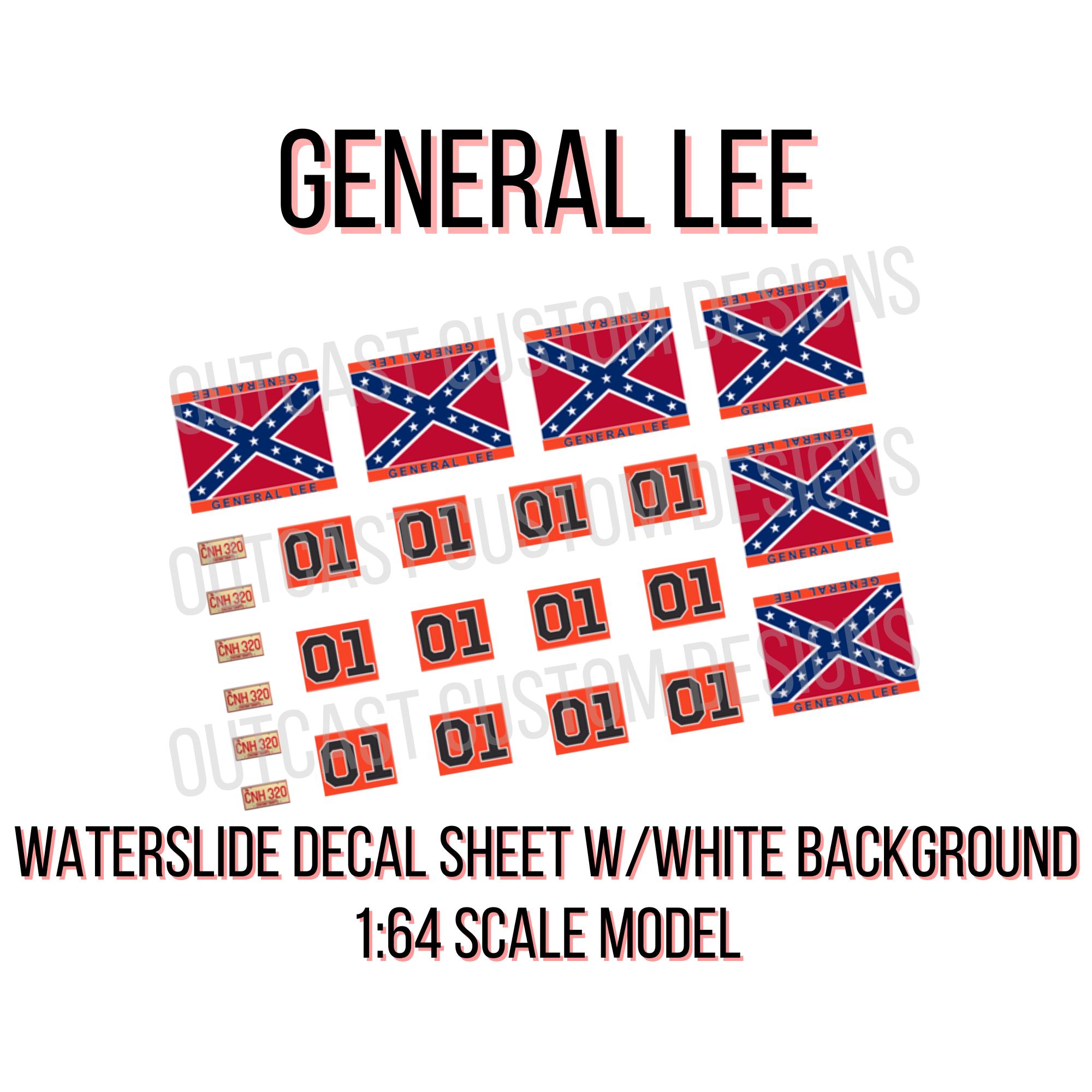 General Lee Waterslide Decals for Vintage 1969 Dodge Charger on White ...