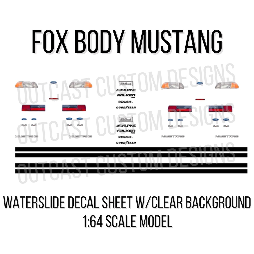 Fox Body Mustang Waterslide Decals on Clear Background for 1:64 Scale ...