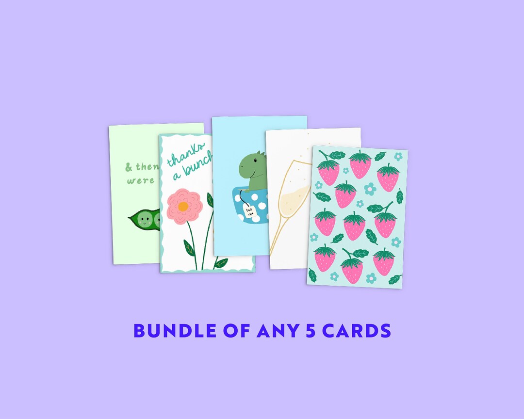 Bundle of Any 5 Cards - Bundle and Save - Cute Illustrated Greeting ...
