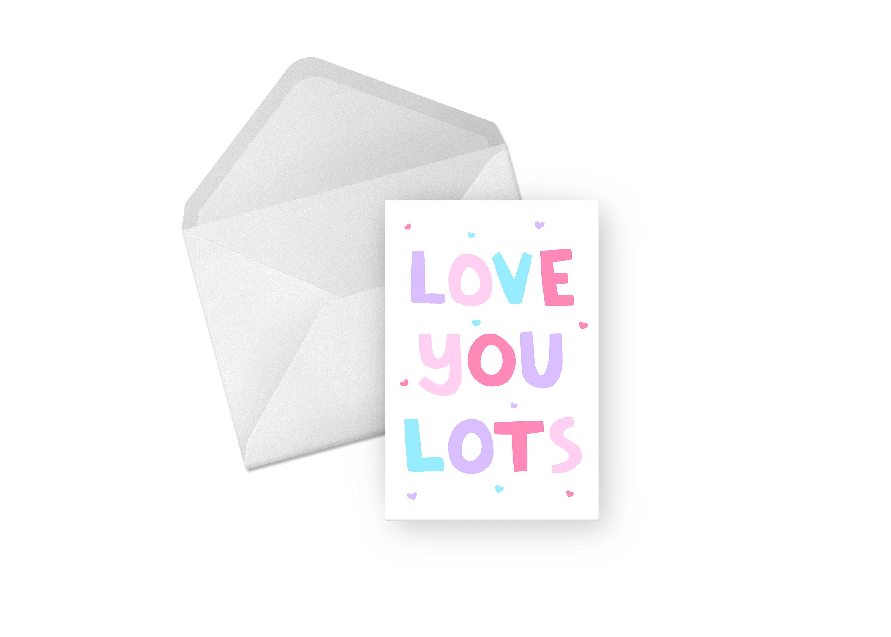 Love You Lots Card - Cute Pastel Rainbow Hearts Illustrated Hand ...
