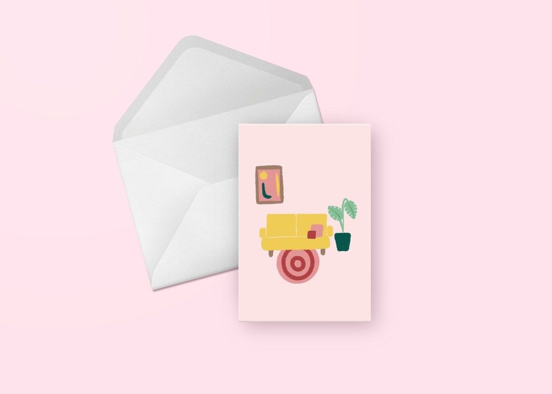 Living Room Greeting Card - Cute Illustrated New Home, Housewarming ...