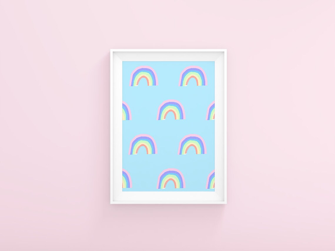 Rainbow Art Print Cute Blue Illustration A5 or A4 Print - Etsy Australia