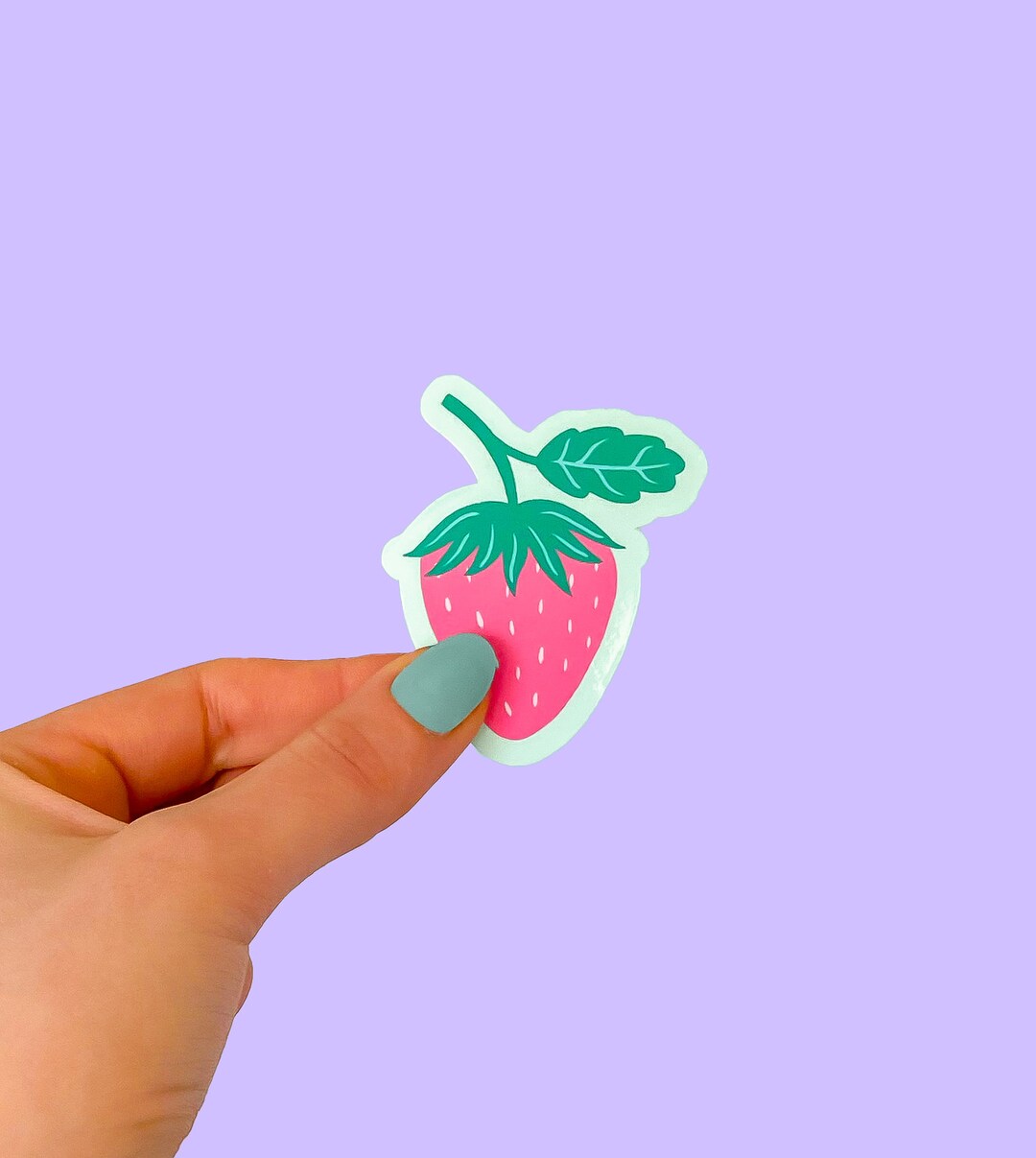 Strawberry Sticker - Cute Illustrated Pink, Green, Mint Die Cut Vinyl ...