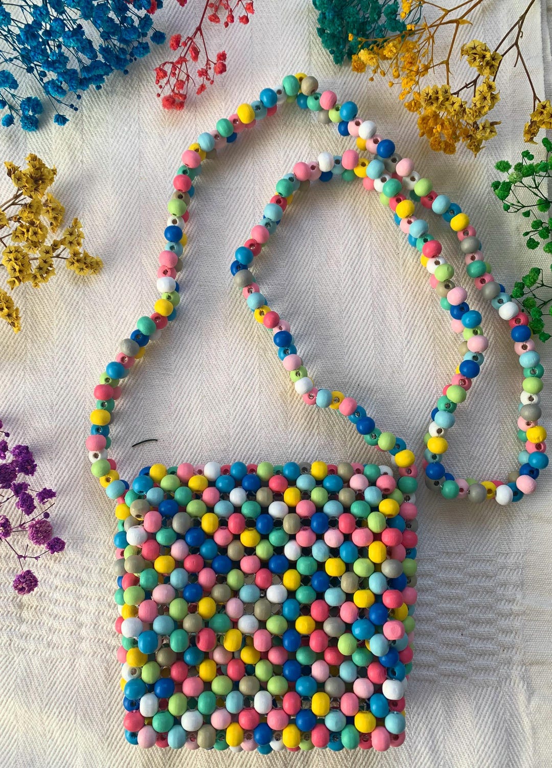 Bead Bag for Kids, Colorful Bead Bags, Shoulder Bead Bag, Wood Bead Bag ...