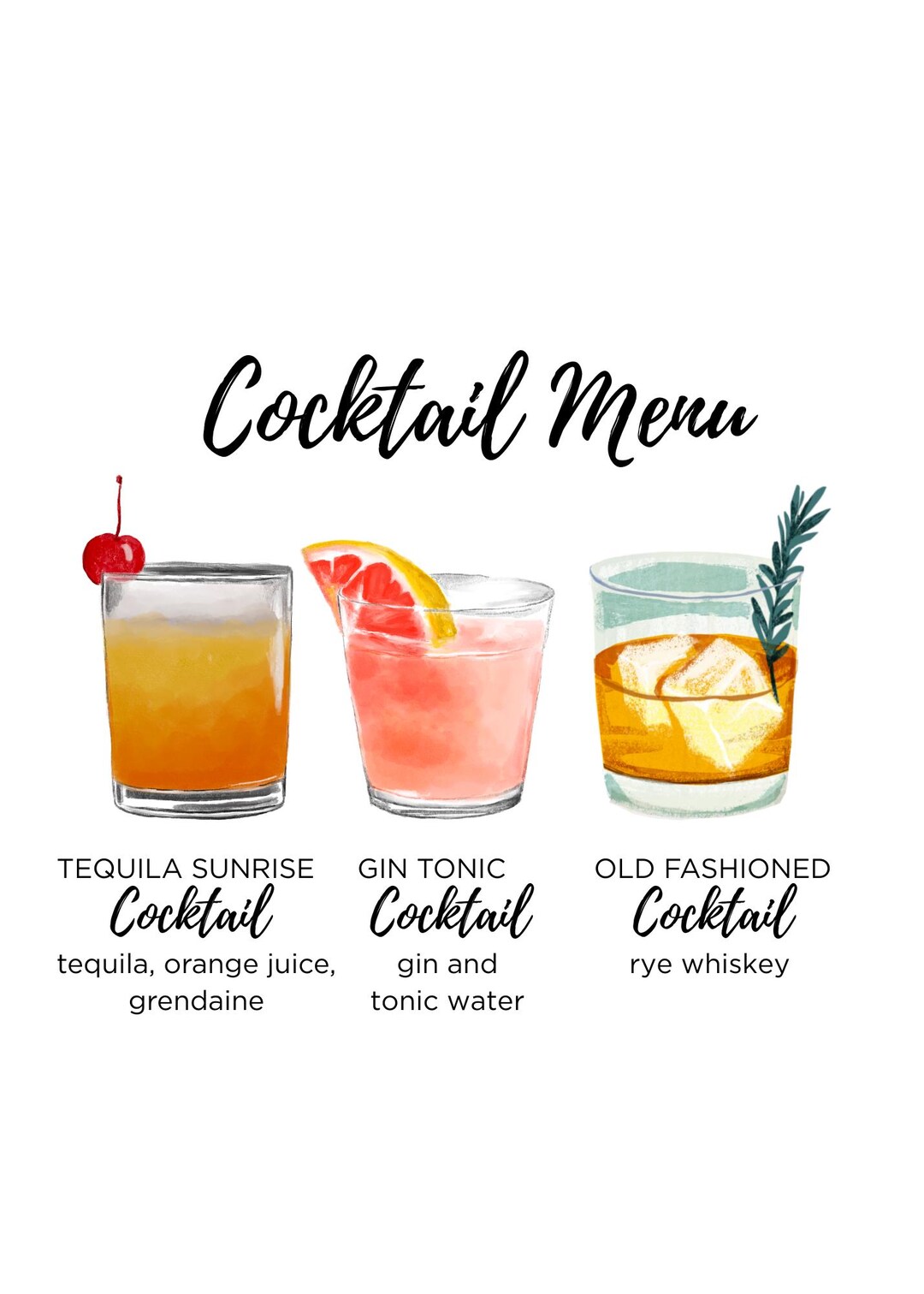 Editable Wedding Cocktail Menu Template (PDF) - Etsy