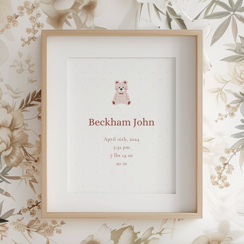 Brown Bear Birth Stats Sign - Baby Nursery Wall Decor - Baby Boy - Etsy