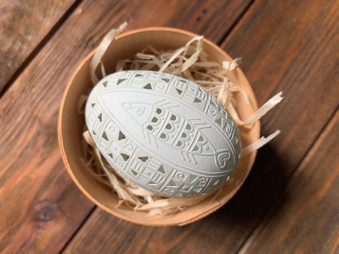 Ukrainian Carved Pysanka on Araucana Chicken Egg: Fish - Etsy