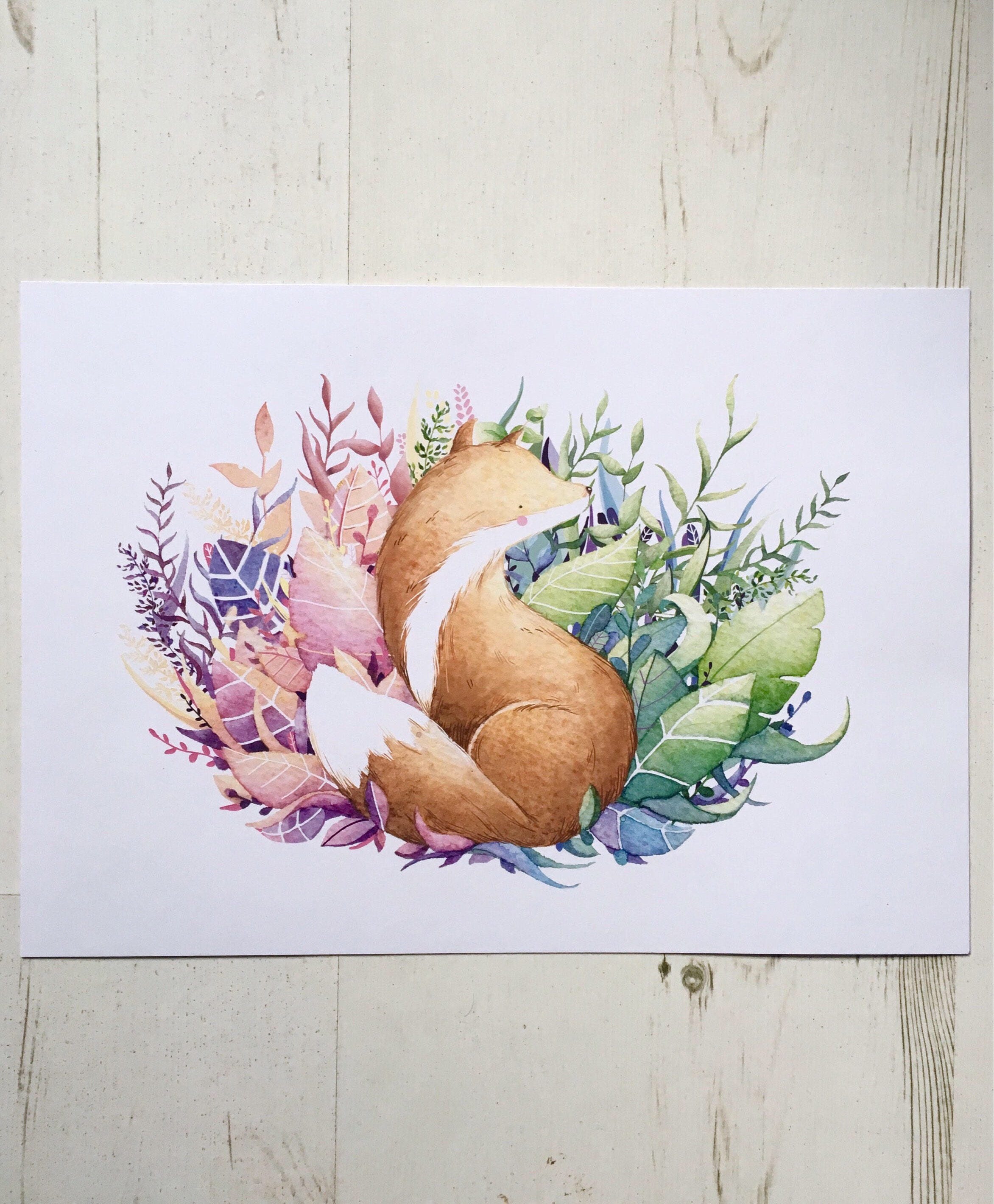 Leafy Fox Print A4 Fox Illustration Leafy Print Nursery Print Nursery ...