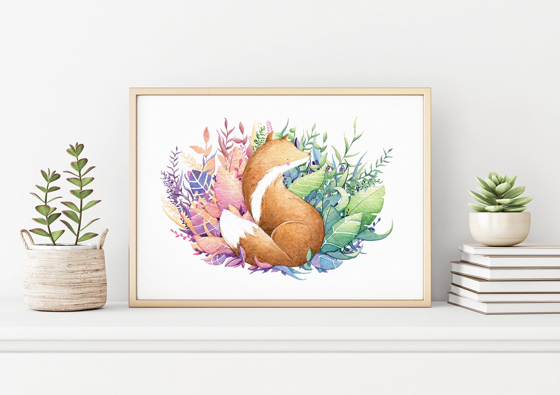 Leafy Fox Print A4 Fox Illustration Leafy Print Nursery Print Nursery ...