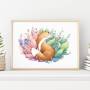 Leafy Fox Print A4 Fox Illustration Leafy Print Nursery Print Nursery ...