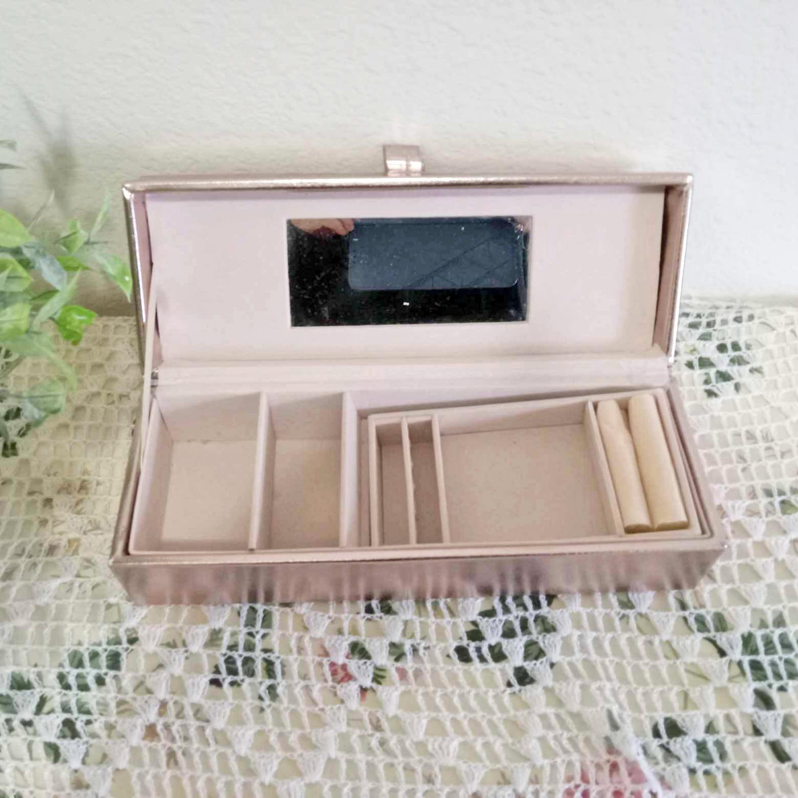 Pink Gold Faux Leather Jewelry Box, Elegant Vintage Jewelry Box, Retro ...