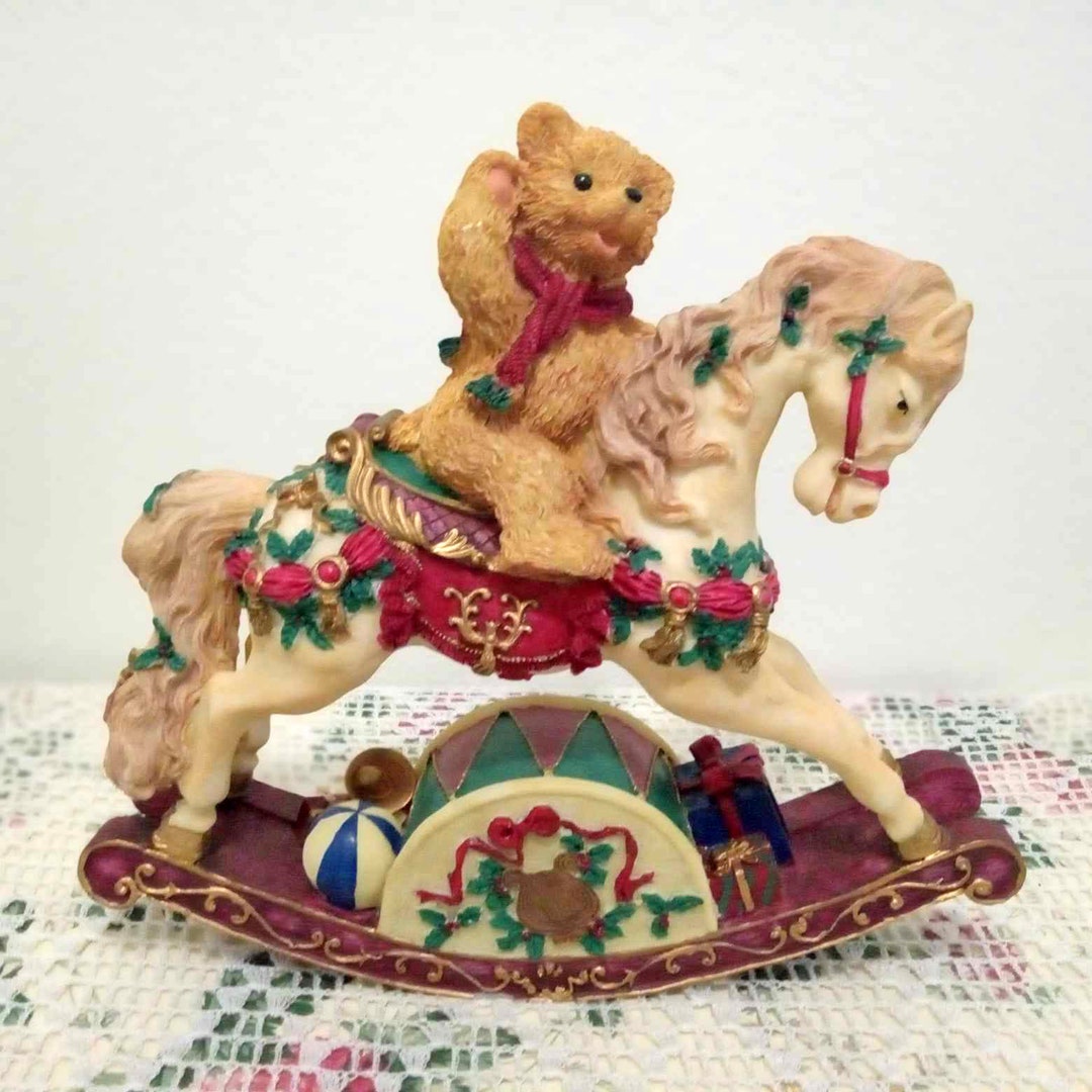 Vintage Large Colorful Rocking Horse, Ornate Christmas Resin Musical ...
