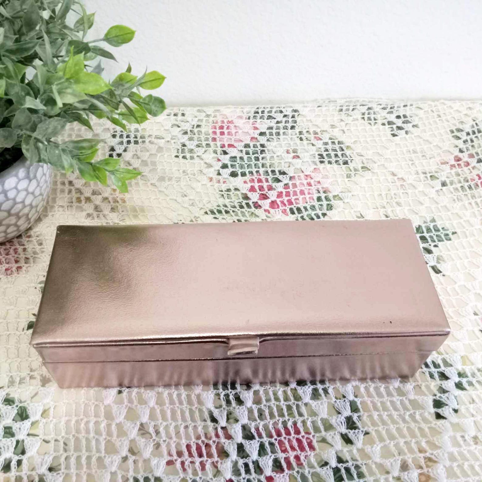 Pink Gold Faux Leather Jewelry Box, Elegant Vintage Jewelry Box, Retro ...
