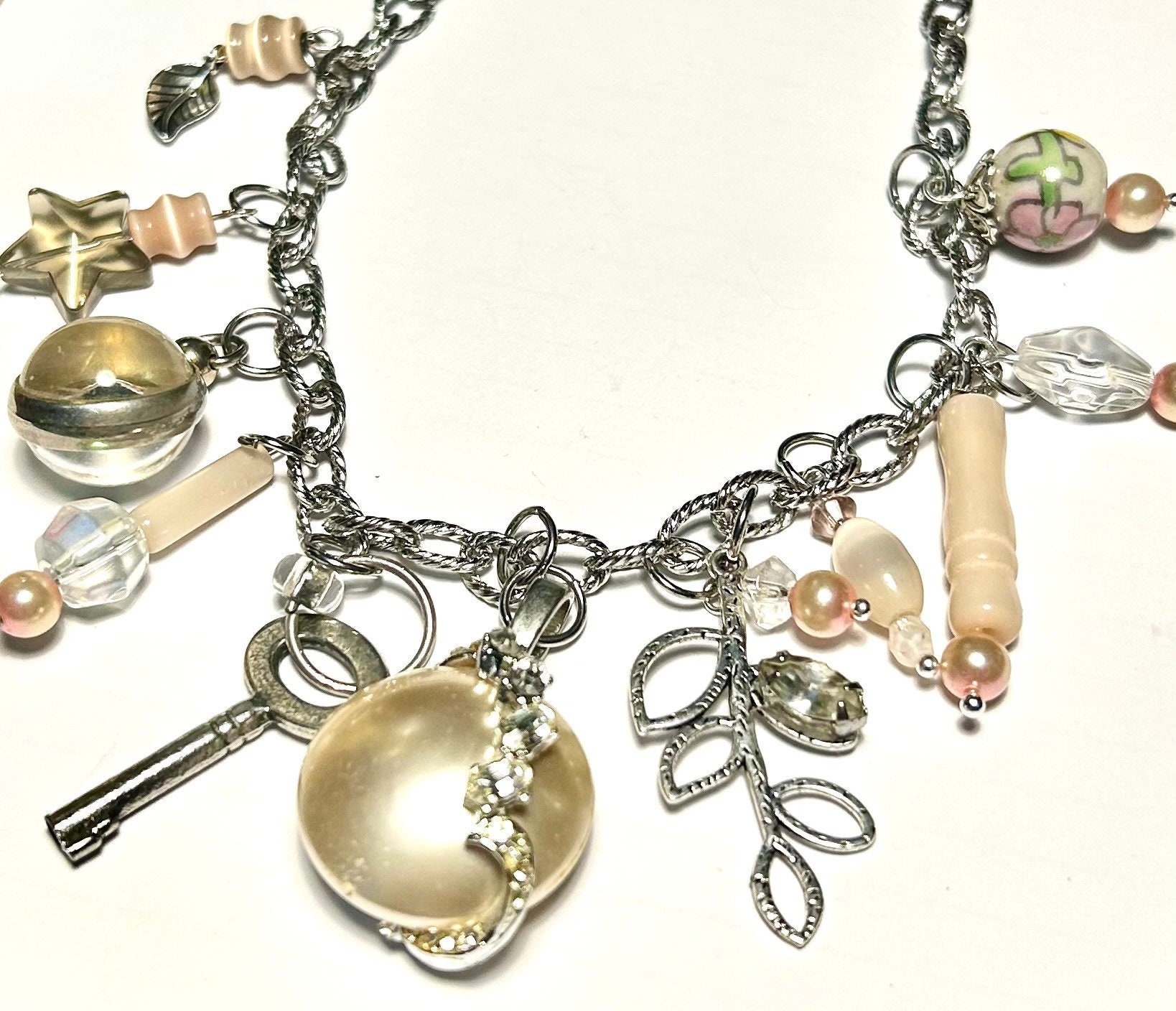 Pink Blush Cotton Candy Vintage Assemblage 18 Textured Chain Necklace ...