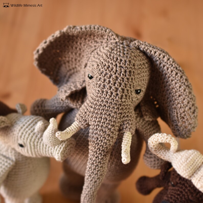Amigurumi Elephant, Hippopotamus, White Rhino, African Buffalo Crochet Patterns Less Sew More ...