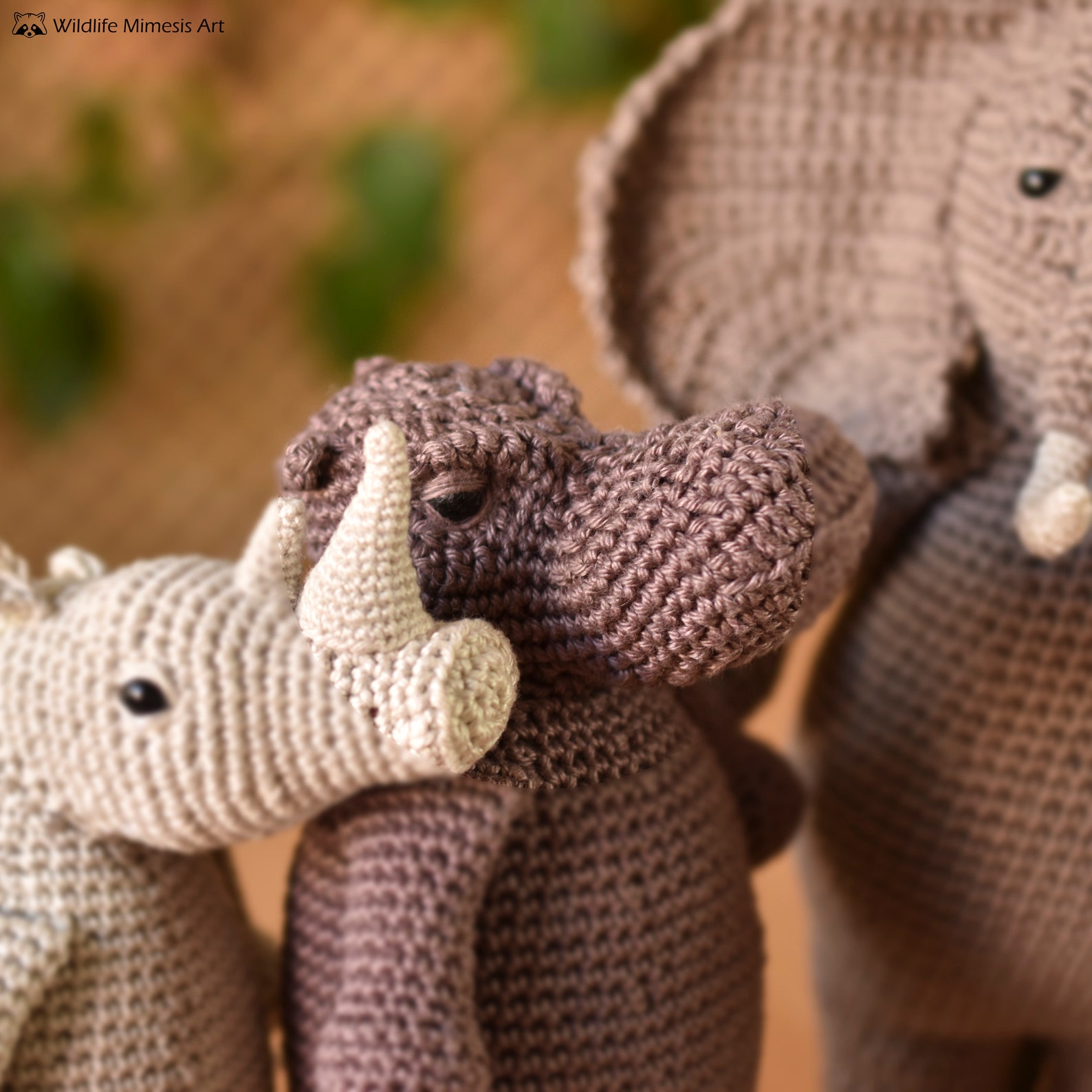 Amigurumi Elephant, Hippopotamus, White Rhino, African Buffalo Crochet Patterns Less Sew More ...
