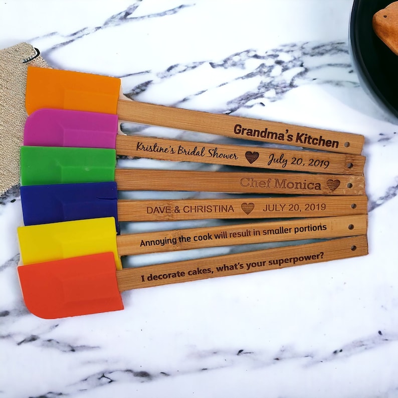 Laser Engraved Personalized Silicone Spatula With Bamboo Handle ...