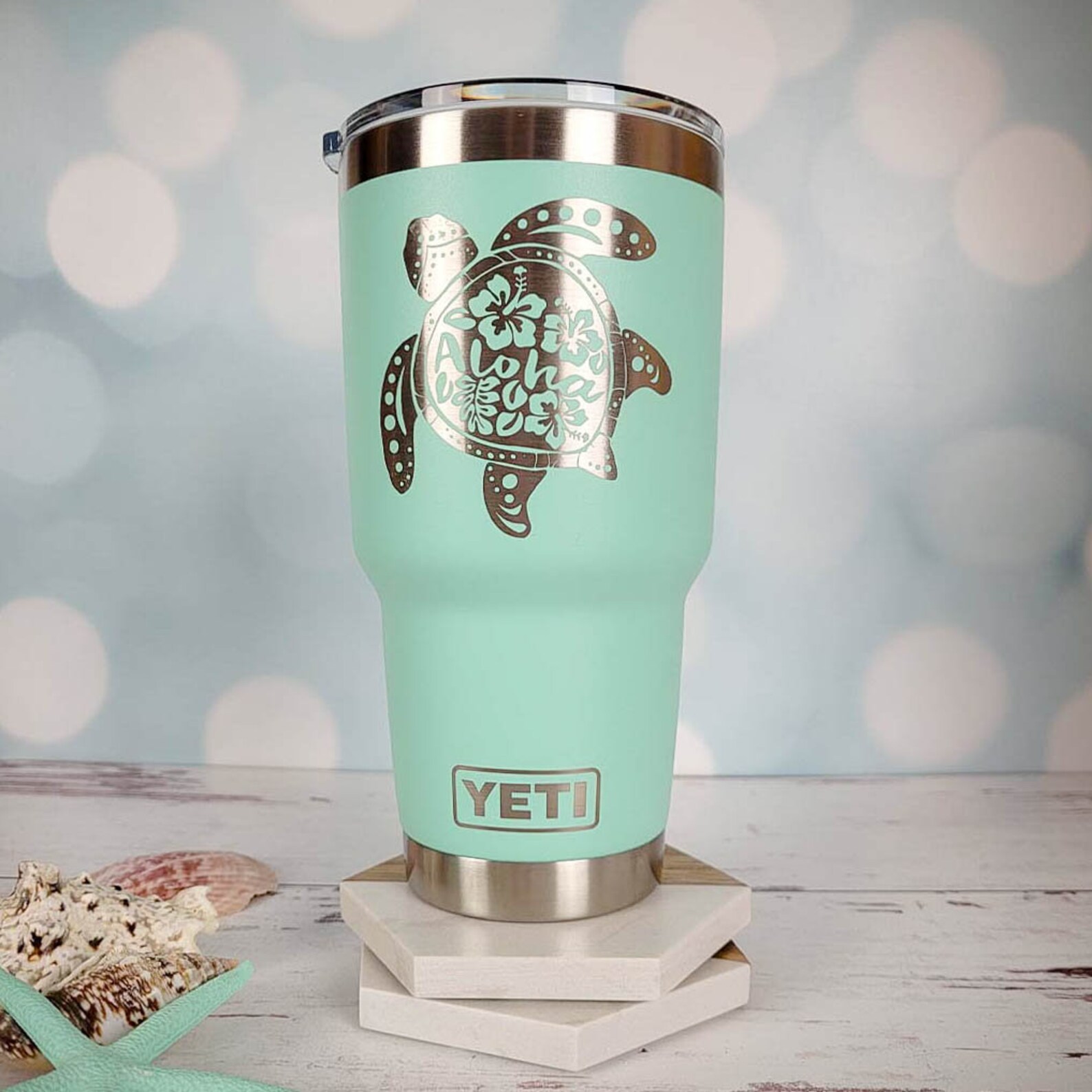 Sea Turtle Aloha Mandala Engraved YETI Rambler Tumbler - Etsy