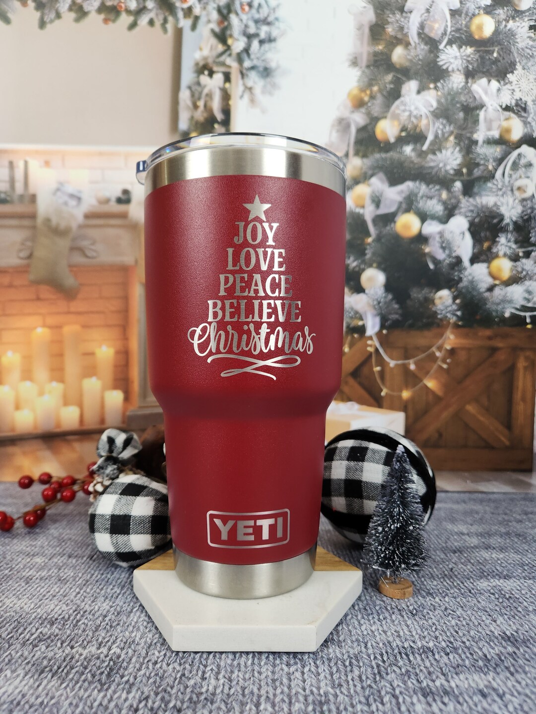 SCRATCHED Joy Love Peace Believe Engraved Christmas YETI Rambler ...
