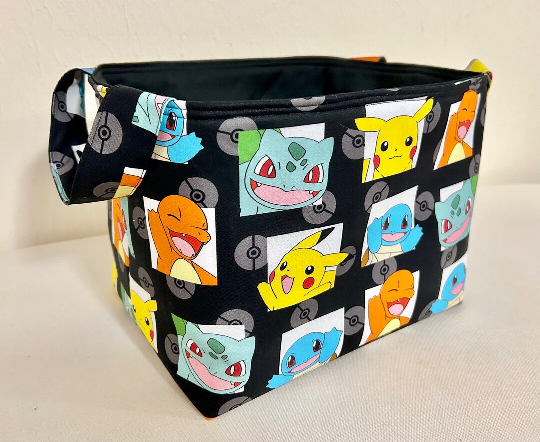 Pokémon Character Faces Square Black, Fabric Bin, Fabric Organizer ...