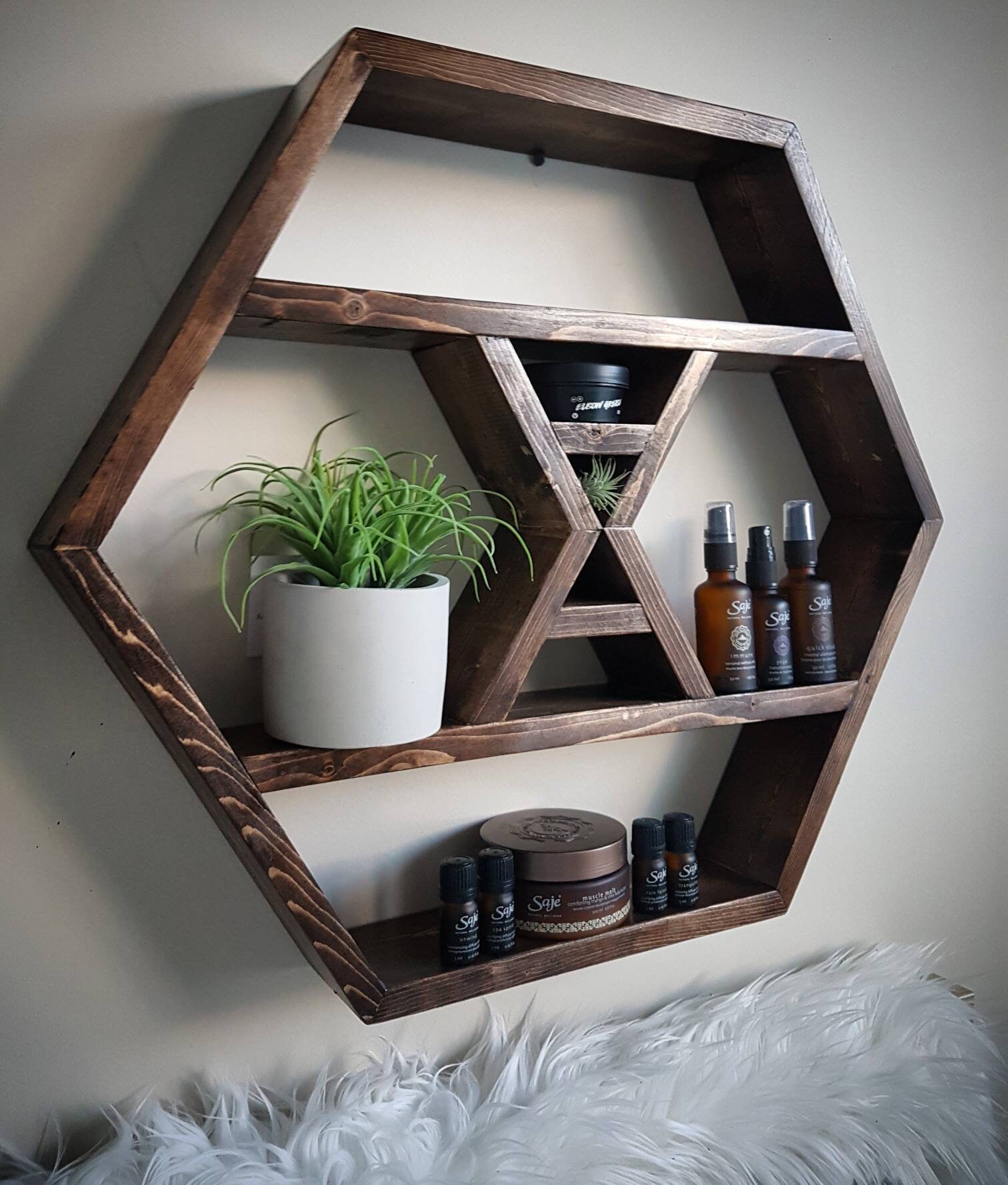 Honeycomb Hexagon Altar Shelf - Kona/oak Stain With Dual Moon Phases - Etsy