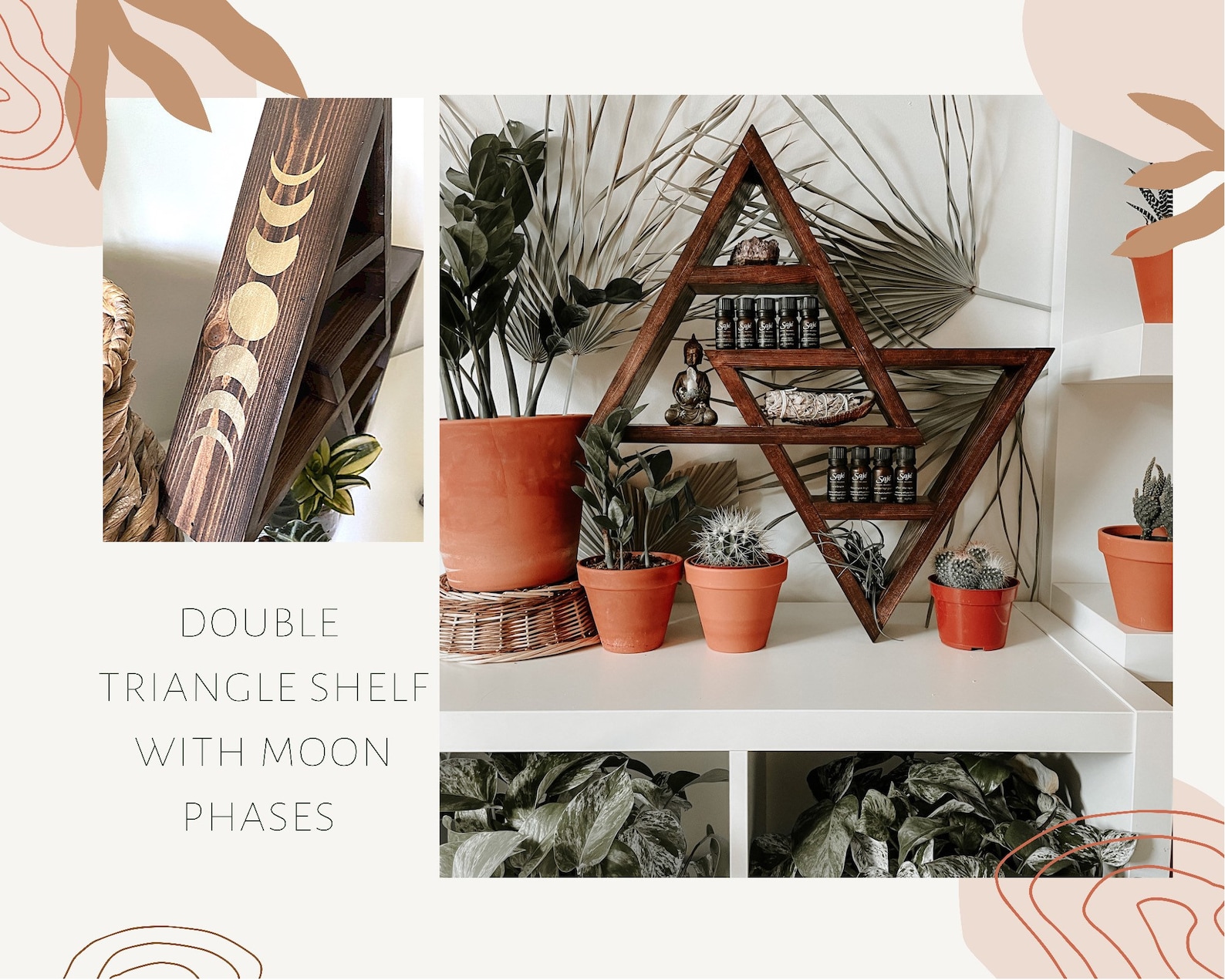 Double Triangle Altar Shelf With Moon Phases - Etsy