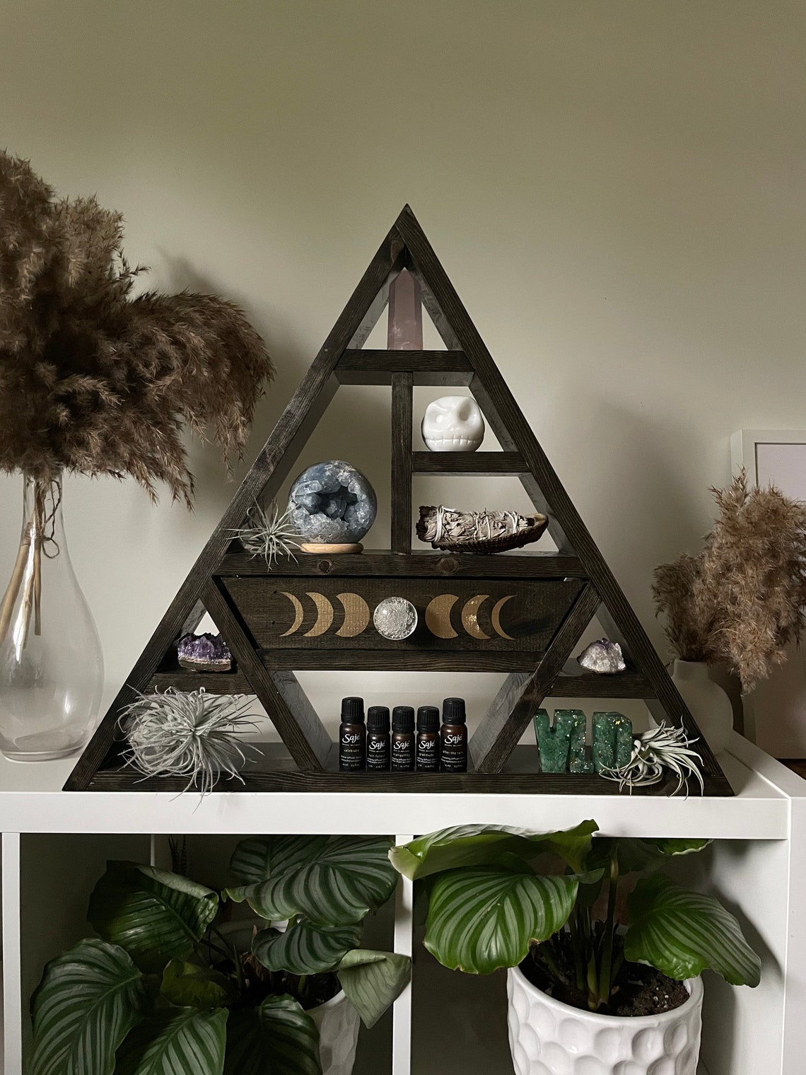 Triangle Altar Shelf With Moon Phase Pull Out Drawer Sacred - Etsy