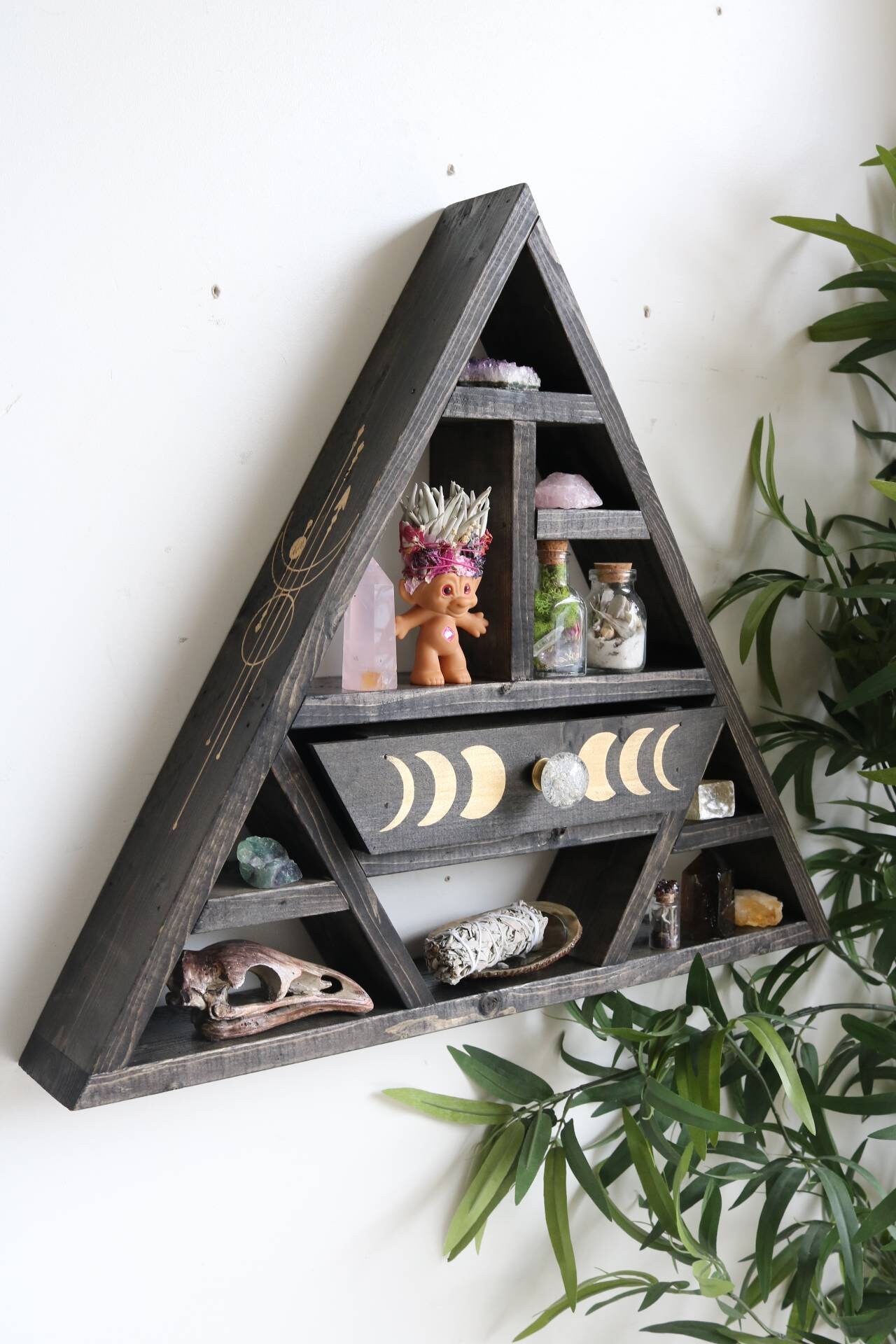 Triangle Altar Shelf With Moon Phase Pull Out Drawer Sacred - Etsy Canada