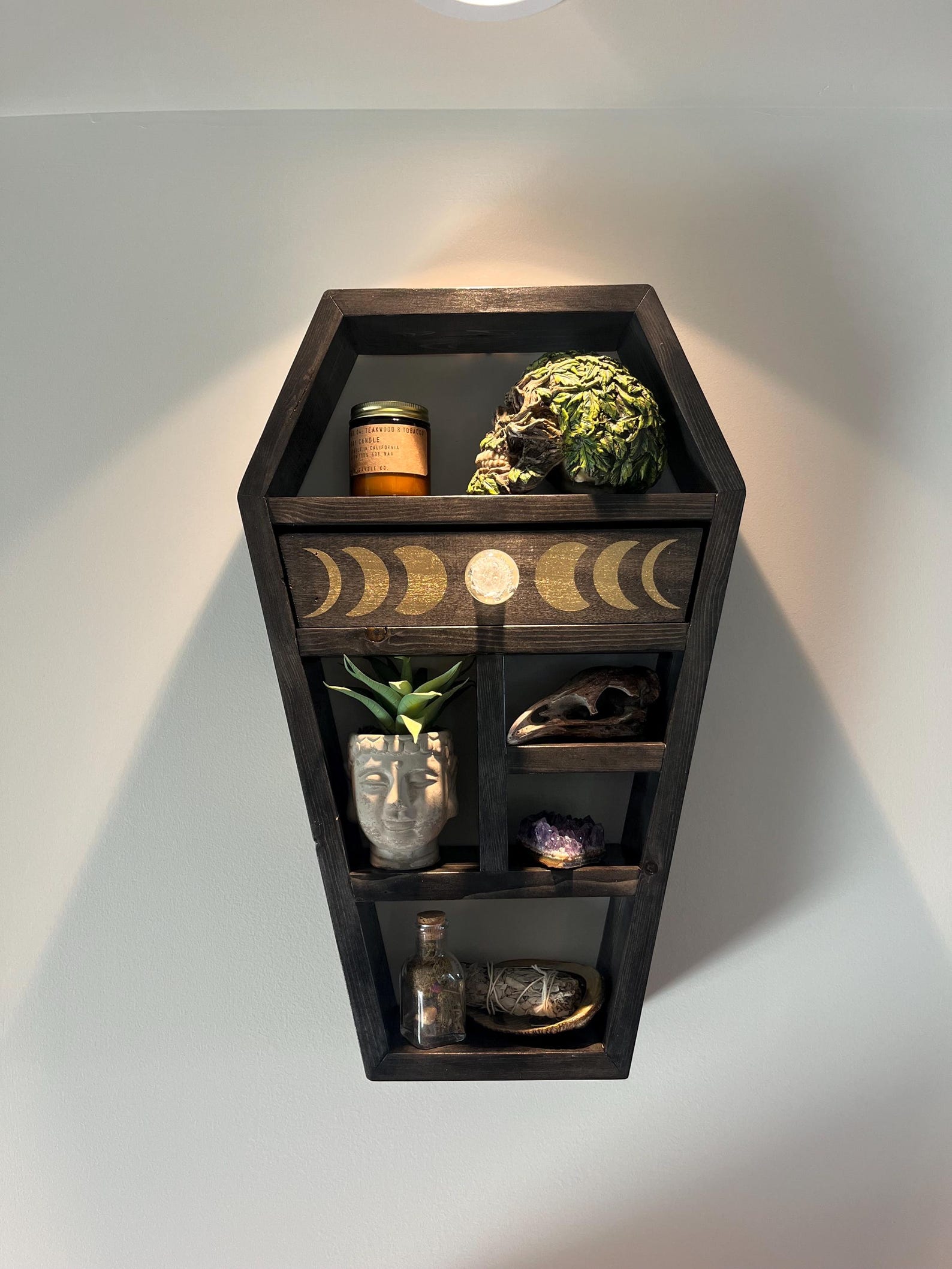 Coffin Altar Shelf With Moon Phase Drawer and Wolf Side Design - Etsy