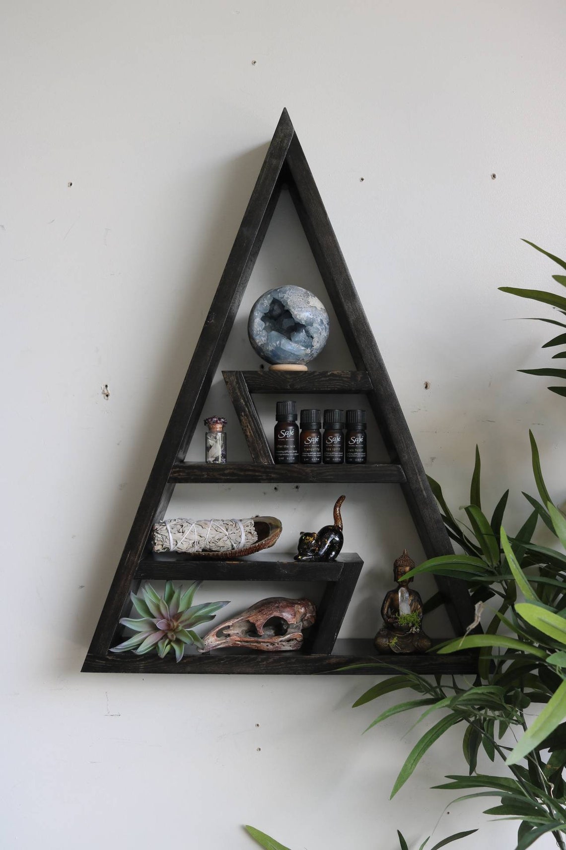 Extra Tall Triangle Crystal / Gem Altar Shelf With Moon Phases - Etsy