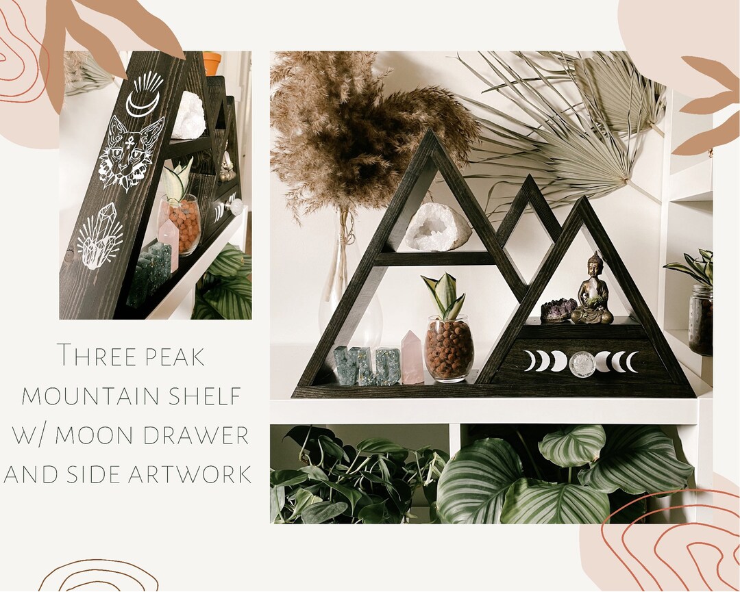 Mountain Altar Shelf With Moon Phases and Drawer - Tattoo Series - Etsy
