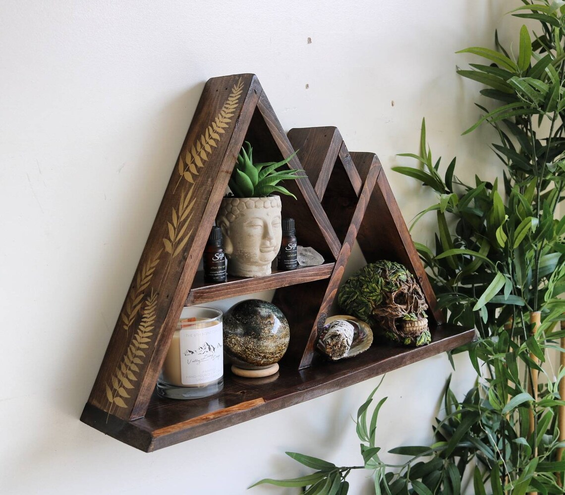Mountain Altar Shelf With Metallic Fern Finishings and Wide Base - Etsy