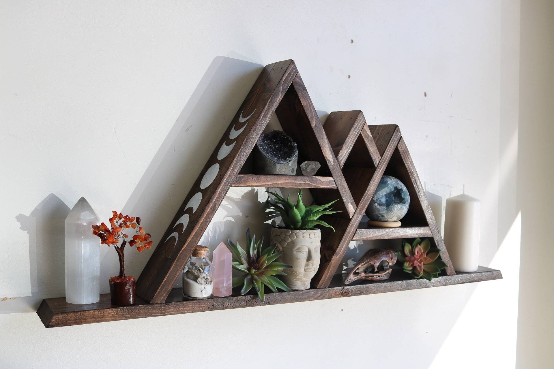 Extended Base Three Peak Mountain Altar Shelf With Moon Phases | Etsy
