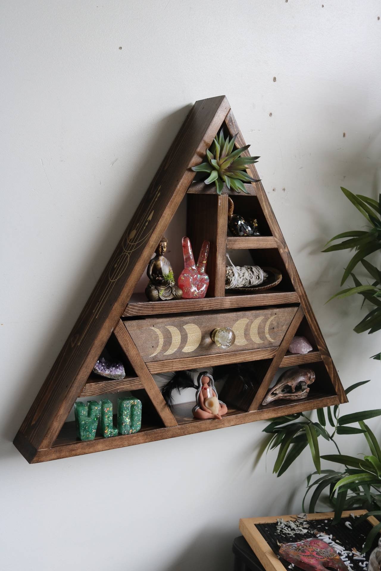 Triangle Altar Shelf With Moon Phase Pull Out Drawer Sacred - Etsy