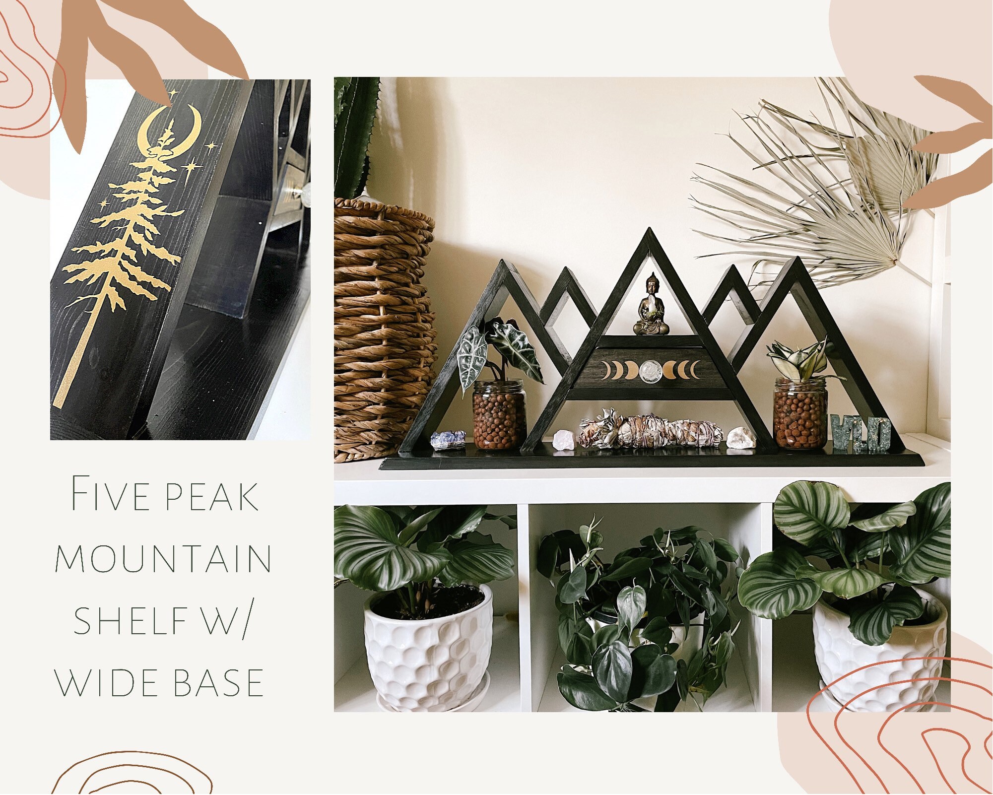 Five Peak Mountain Altar Shelf With Moon Phase Pull Out Drawer - Etsy