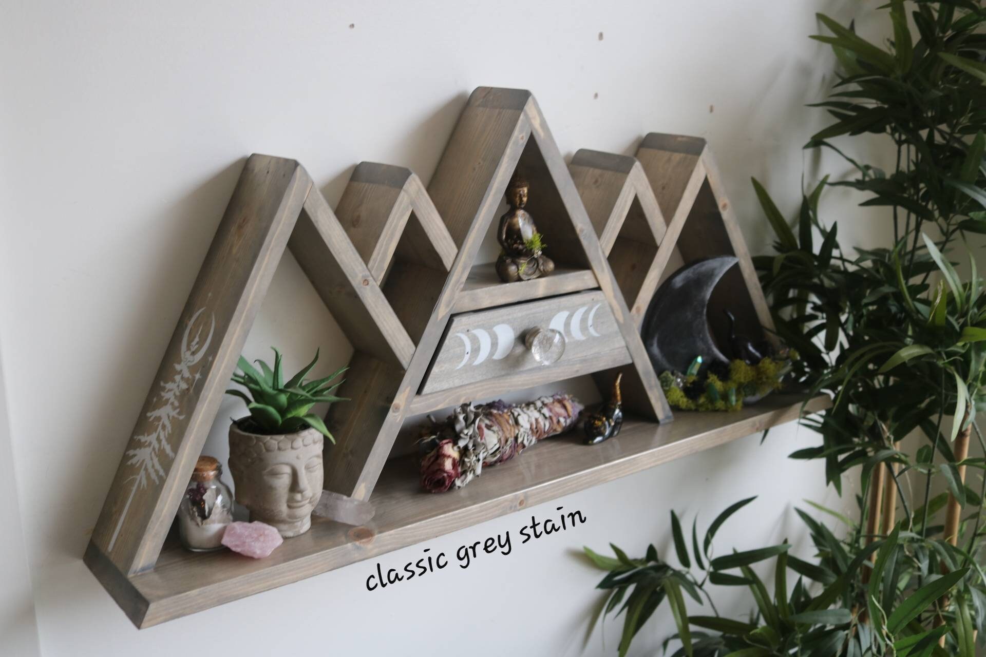 Five Peak Mountain Altar Shelf With Moon Phase Pull Out Drawer - Etsy