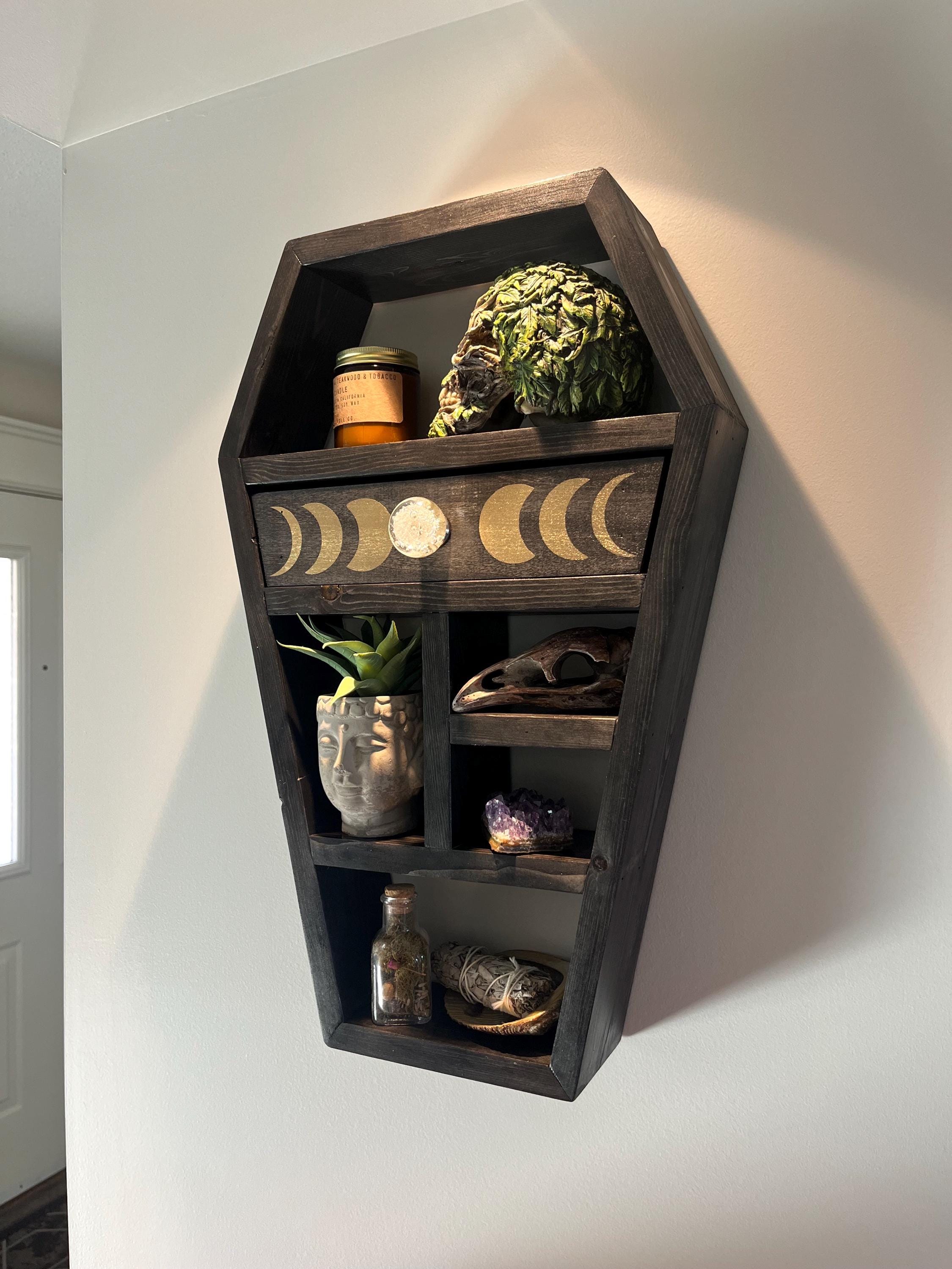 Coffin Altar Shelf With Moon Phase Drawer and Wolf Side Design - Etsy