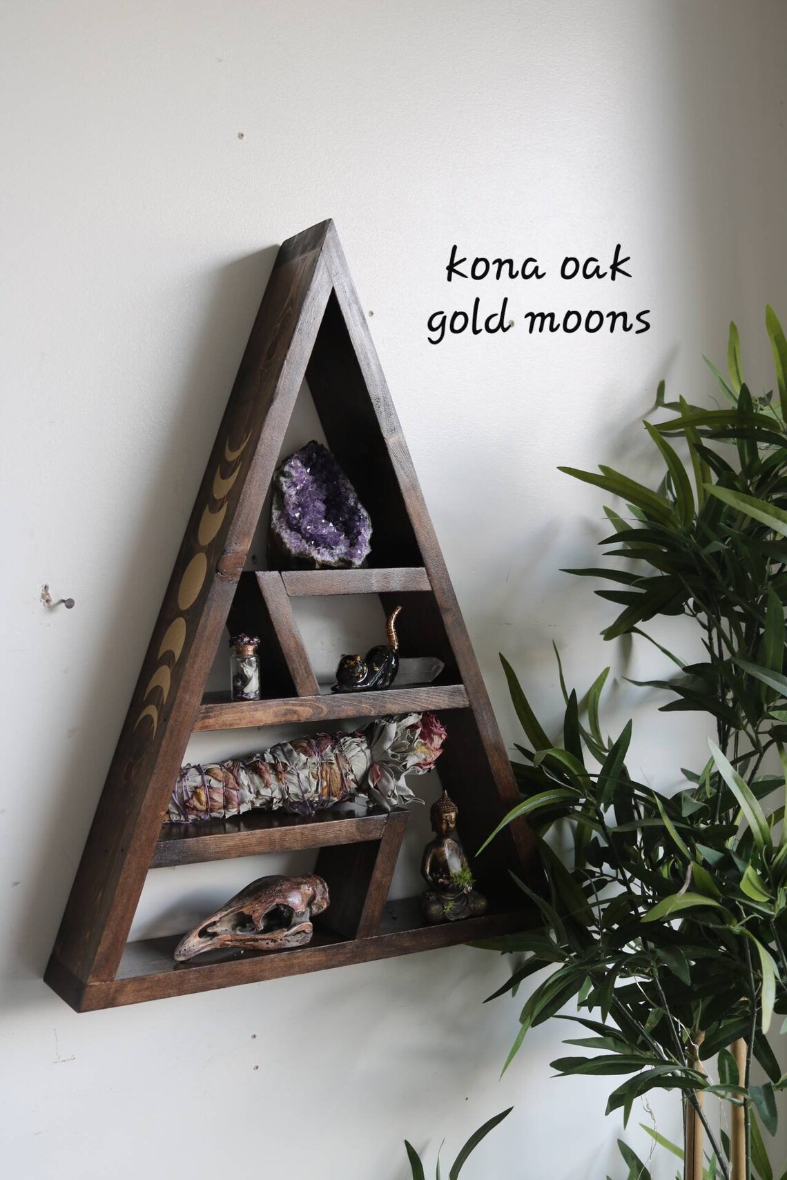 Extra Tall Triangle Crystal / Gem Altar Shelf With Moon Phases - Etsy