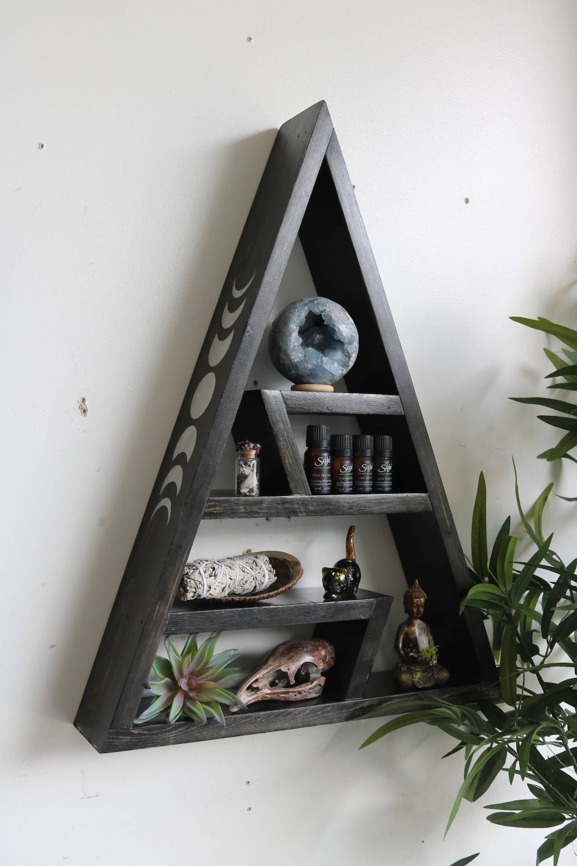 Extra Tall Triangle Crystal / Gem Altar Shelf With Moon Phases - Etsy