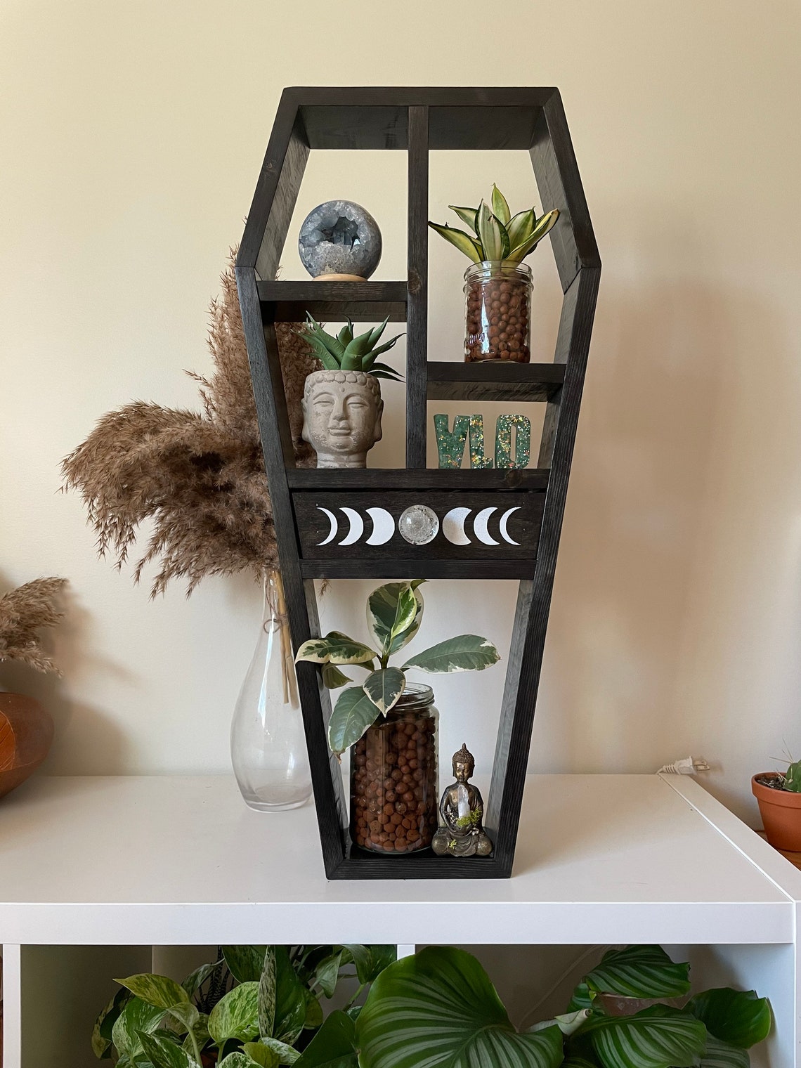 Coffin Style Altar Shelf With Moon Phase Pull Out Drawer - Etsy