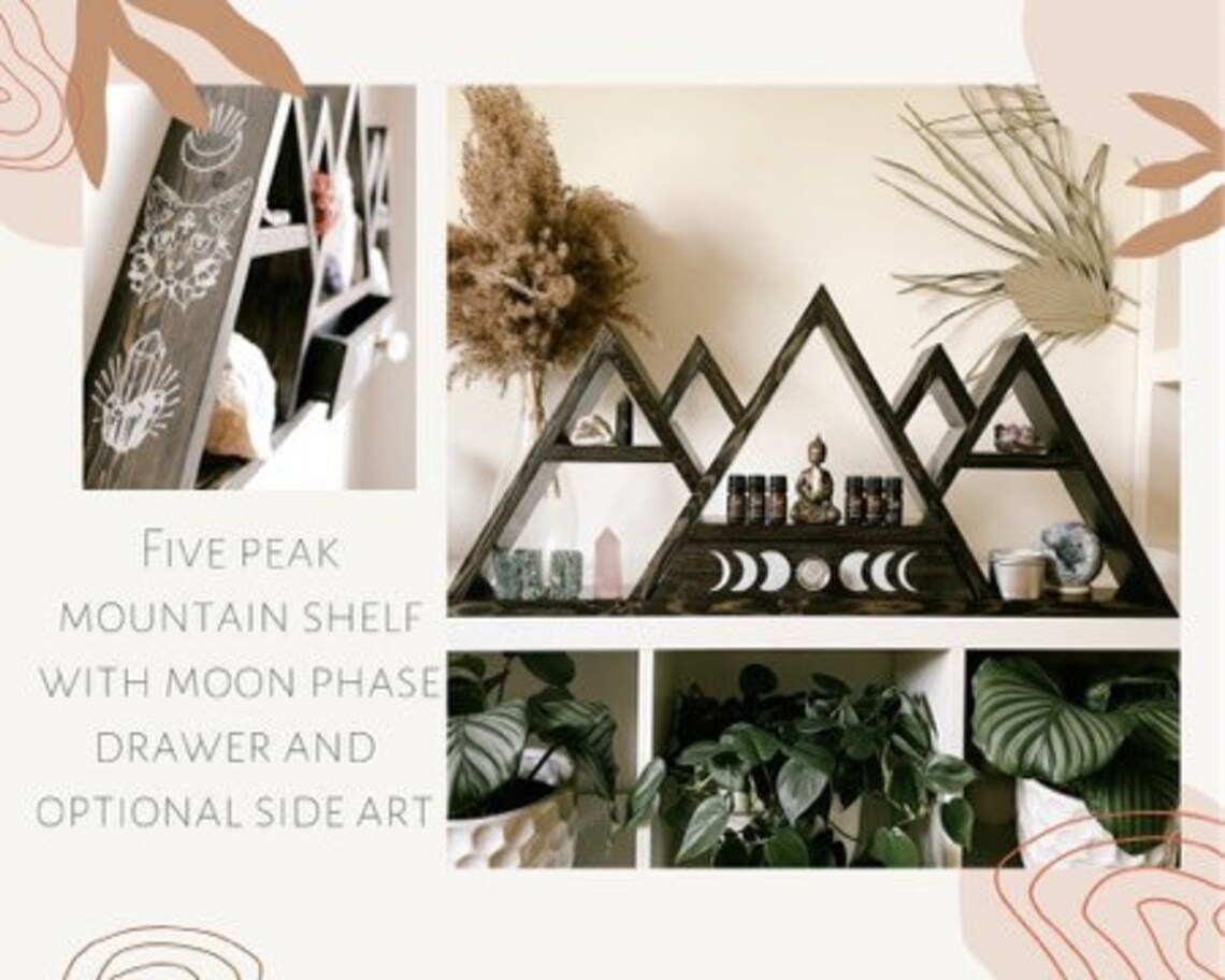 Mountain Altar Shelf With Moon Phases and Drawer 5pk Style | Etsy