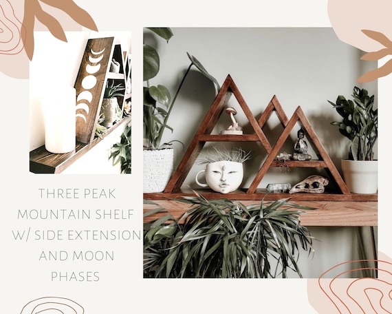 Extended Base Three Peak Mountain Altar Shelf With Moon Phases | Etsy