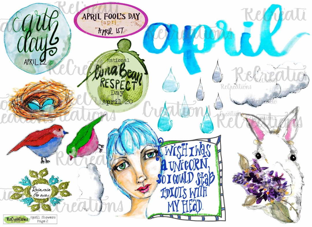 DIGITAL April Showers Journal Stickers - Etsy